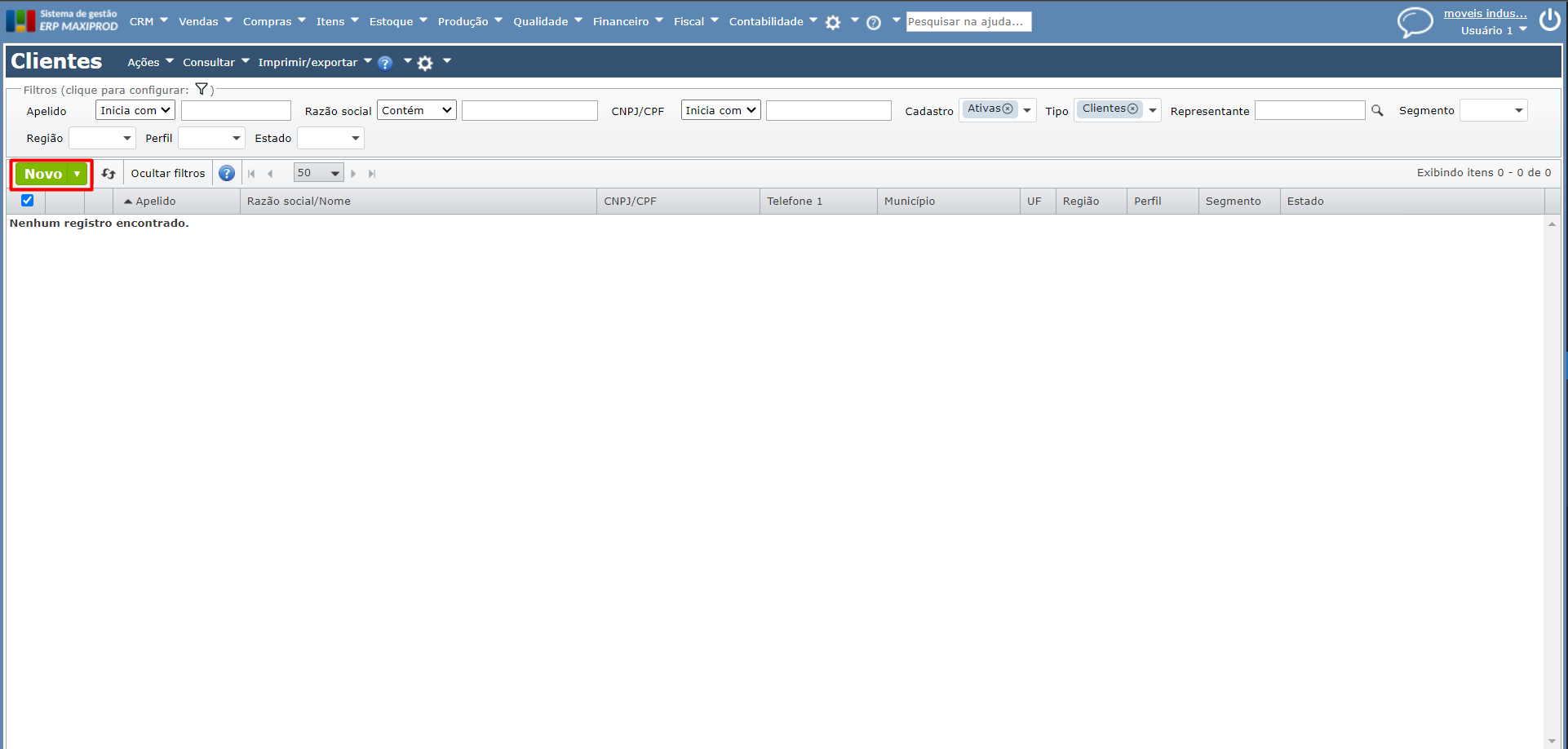 Cadastro de empresas - Maxiprod