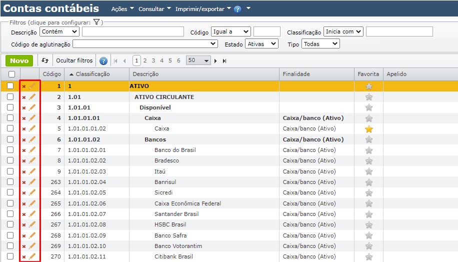 Planos de contas, contas contábeis - Maxiprod