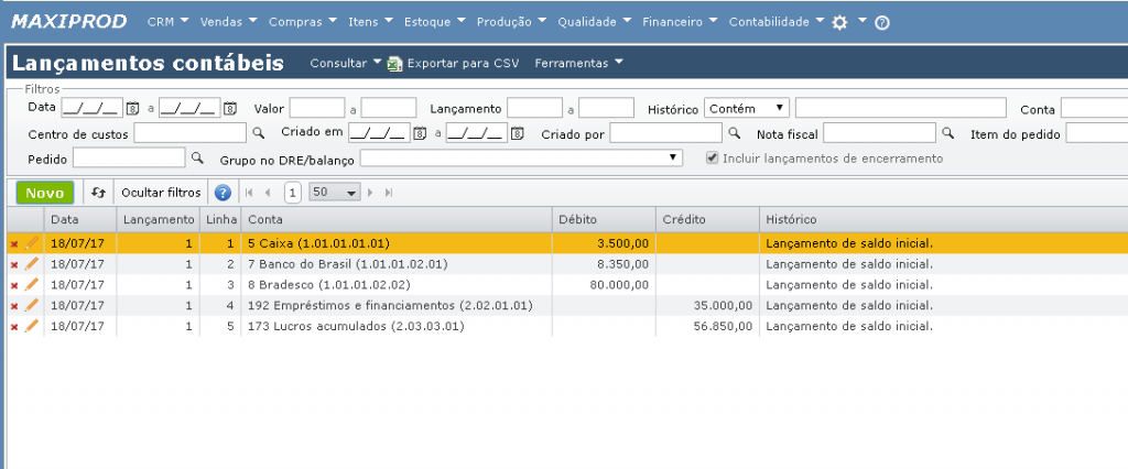 Como lançar o saldo inicial de uma conta contábil? - Maxiprod