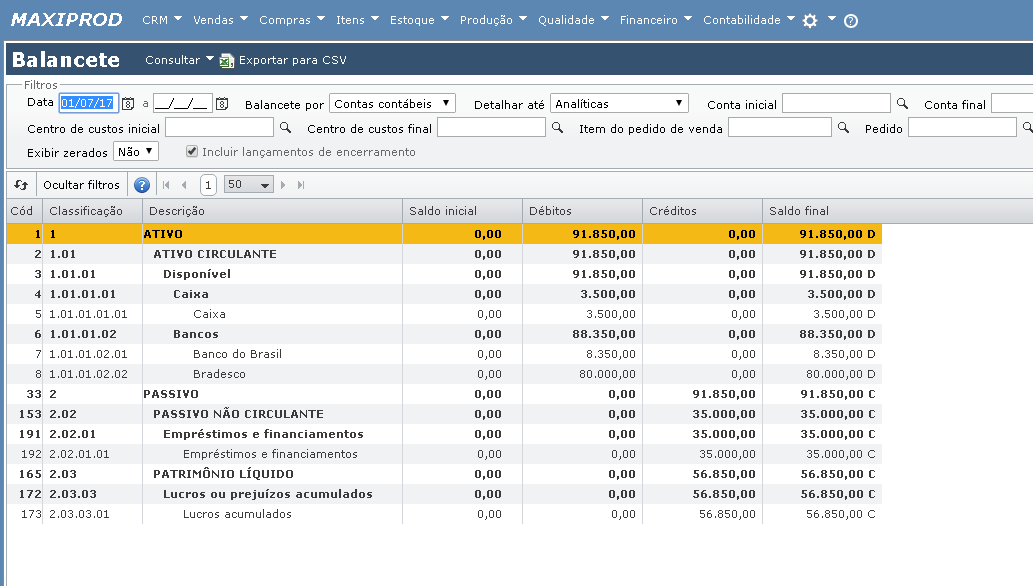 Como lançar o saldo inicial de uma conta contábil? - Maxiprod