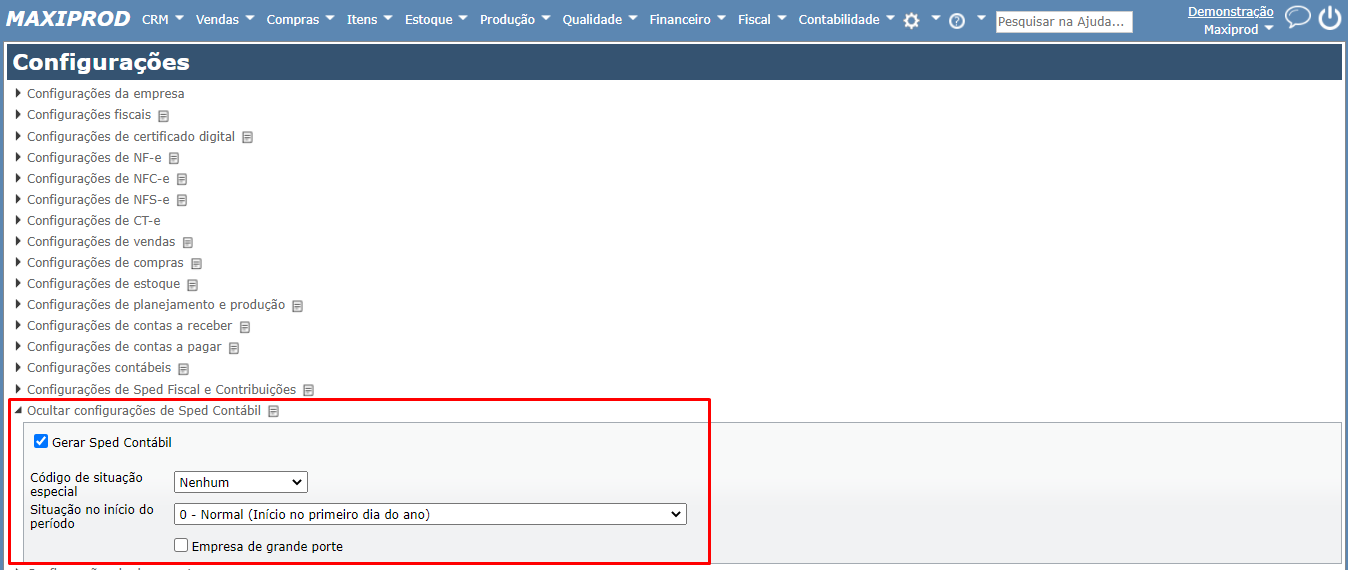 SPED Contábil (ECD) - ERP MAXIPROD